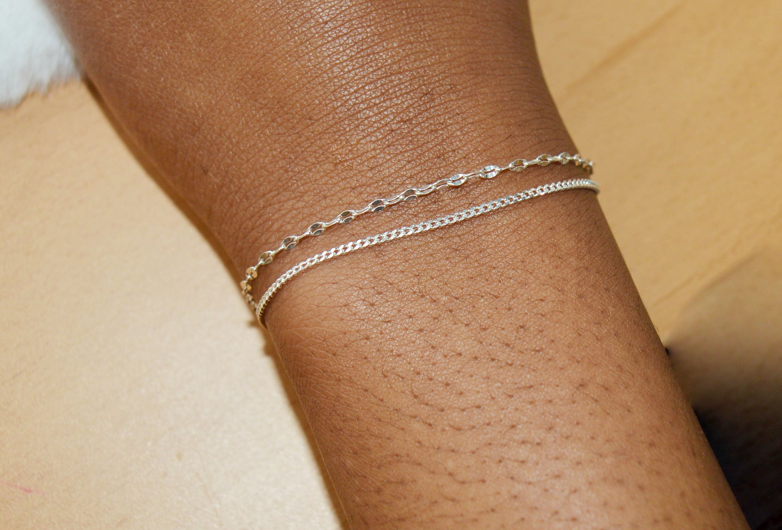 Bracelet femme double rangs/ chaîne très fine délicat/ argent massif ...