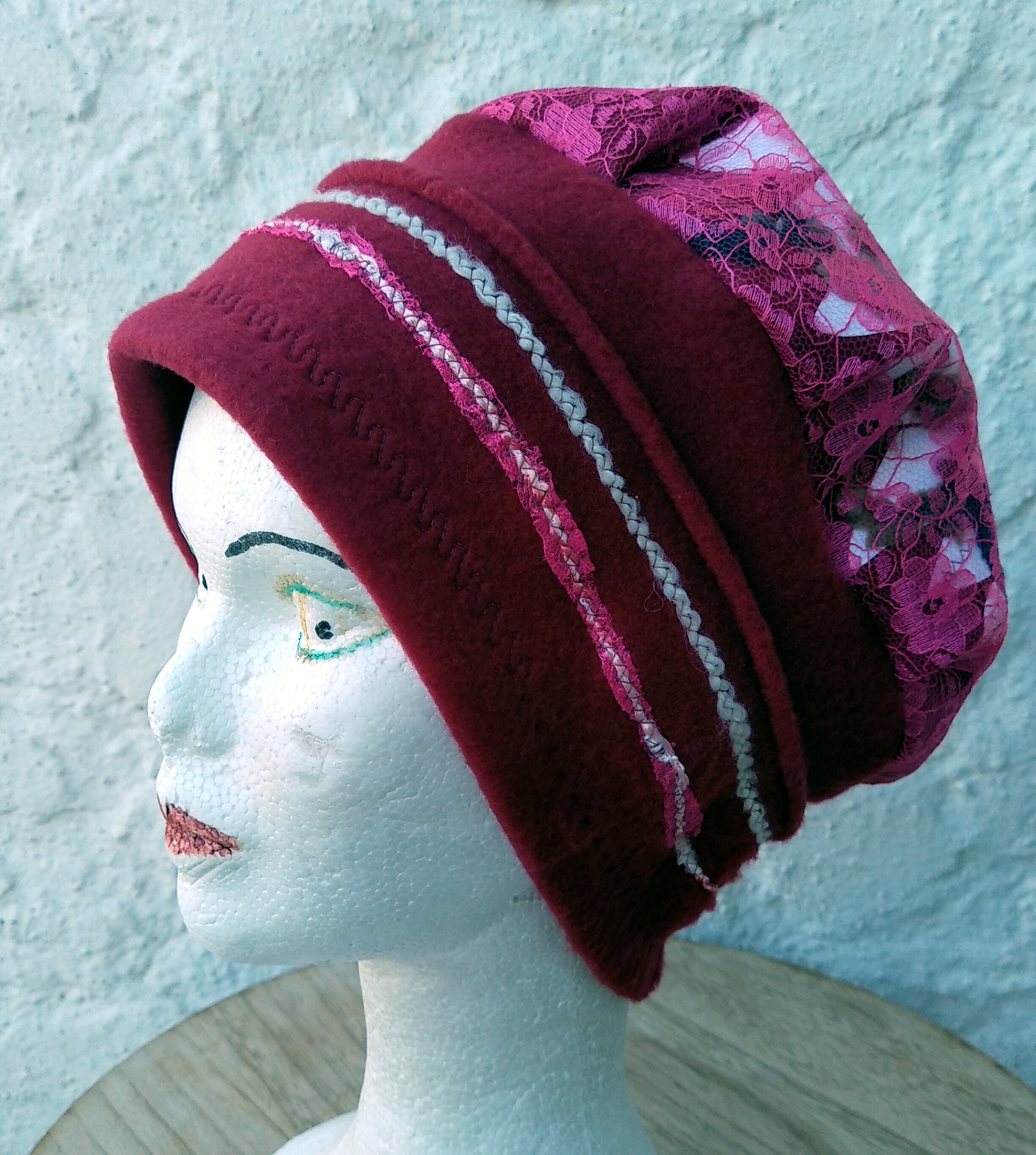 Chapeau-toque fantaisie multimatières : par creasdeframboise