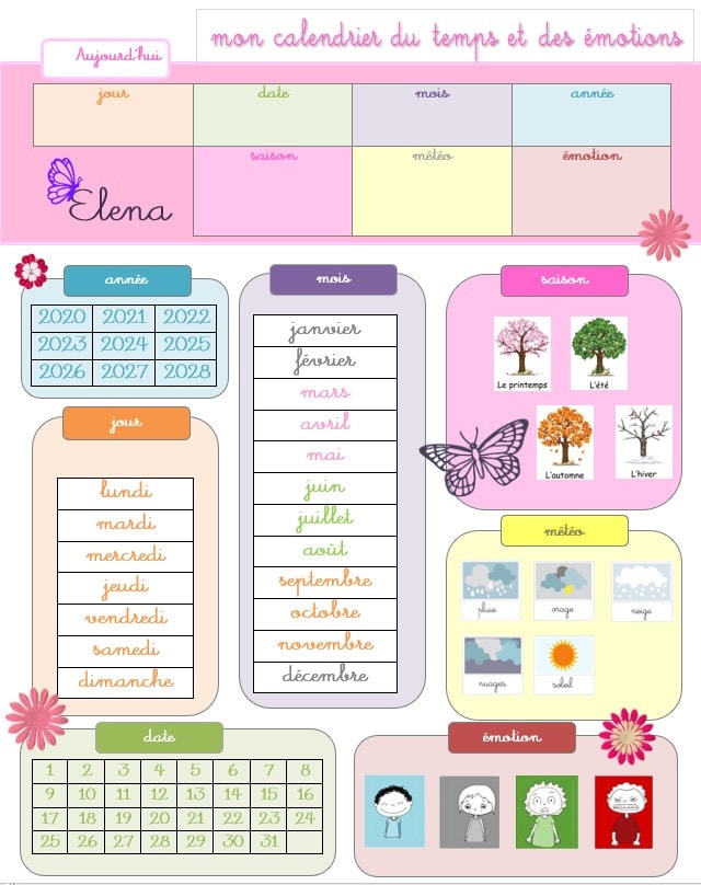 Calendrier du temps et des émotions : par stephfiecreation