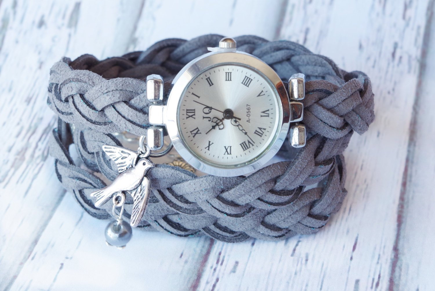 Women watch grey wrist watch bracelet watch bird wrist watch silver ...