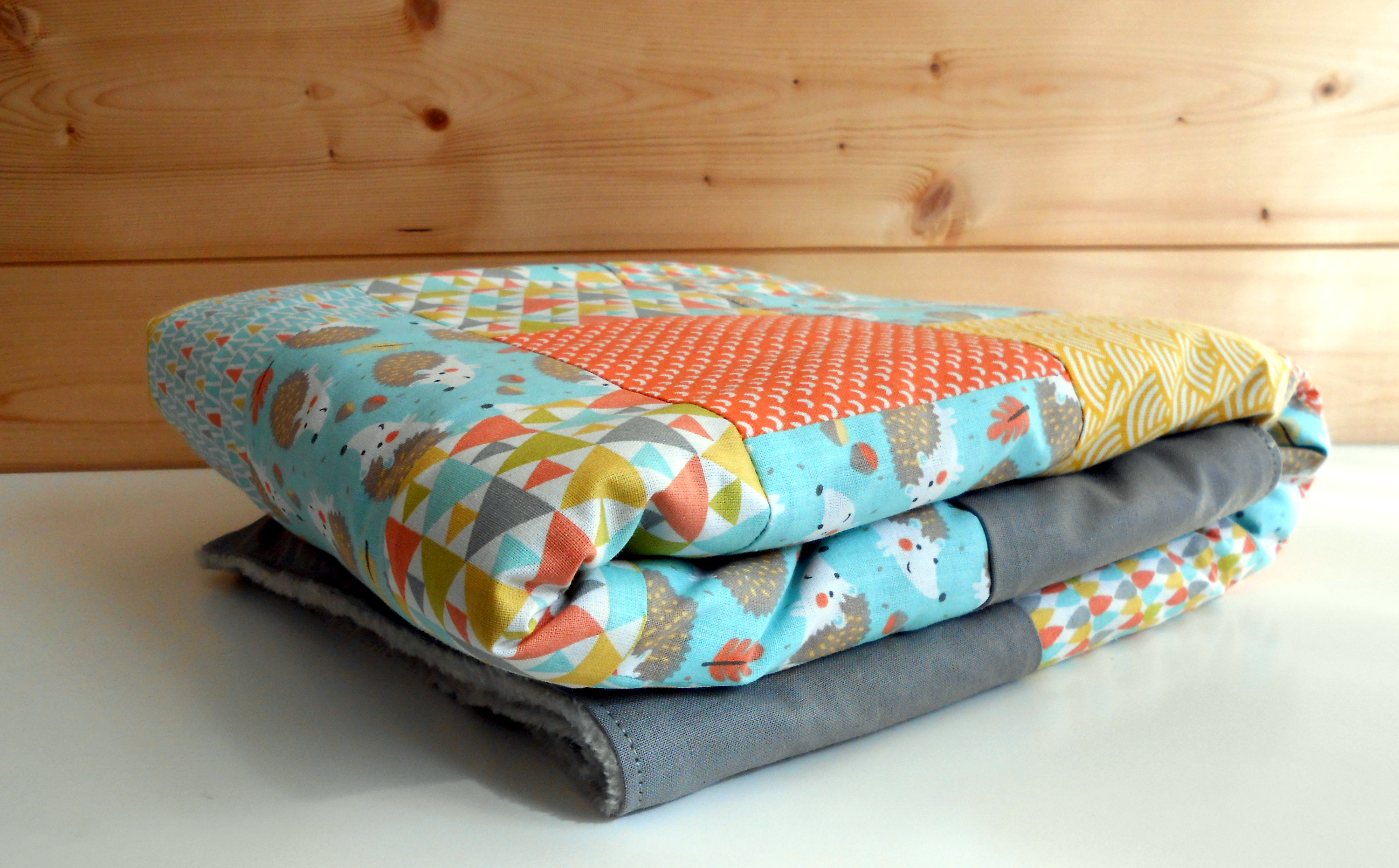Couverture bébé patchwork motif hérisson et scandinave -plaid bébé ...